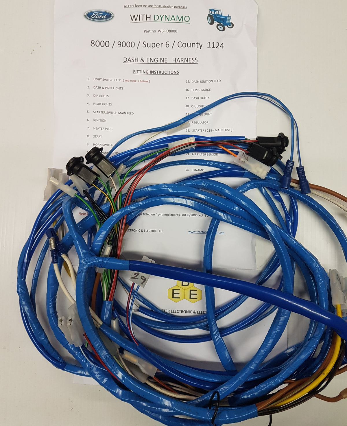 Ford 8000, 9000, Super 6, County 1124 Dash Engine Harness with Dynamo ...